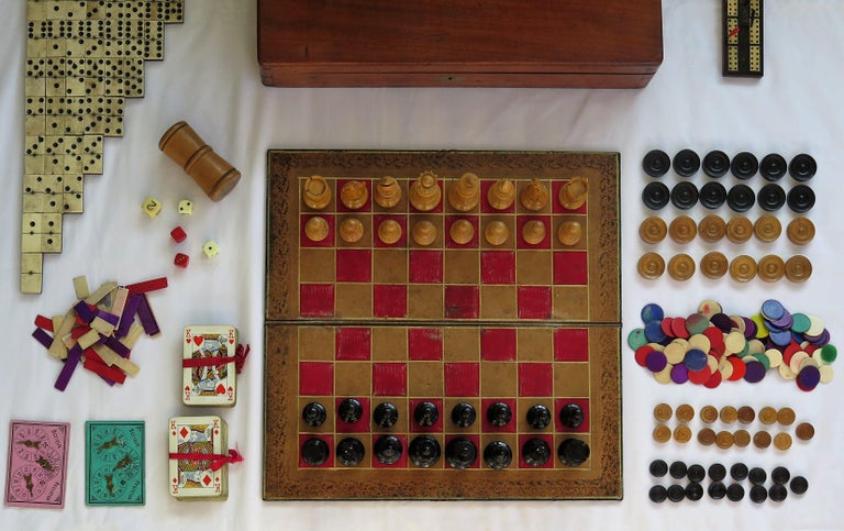 Large Victorian Games Compendium in Hardwood Jointed Box with Many ...