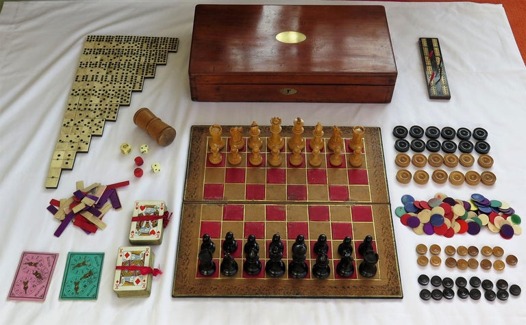 Large Victorian Games Compendium in Hardwood Jointed Box with Many ...