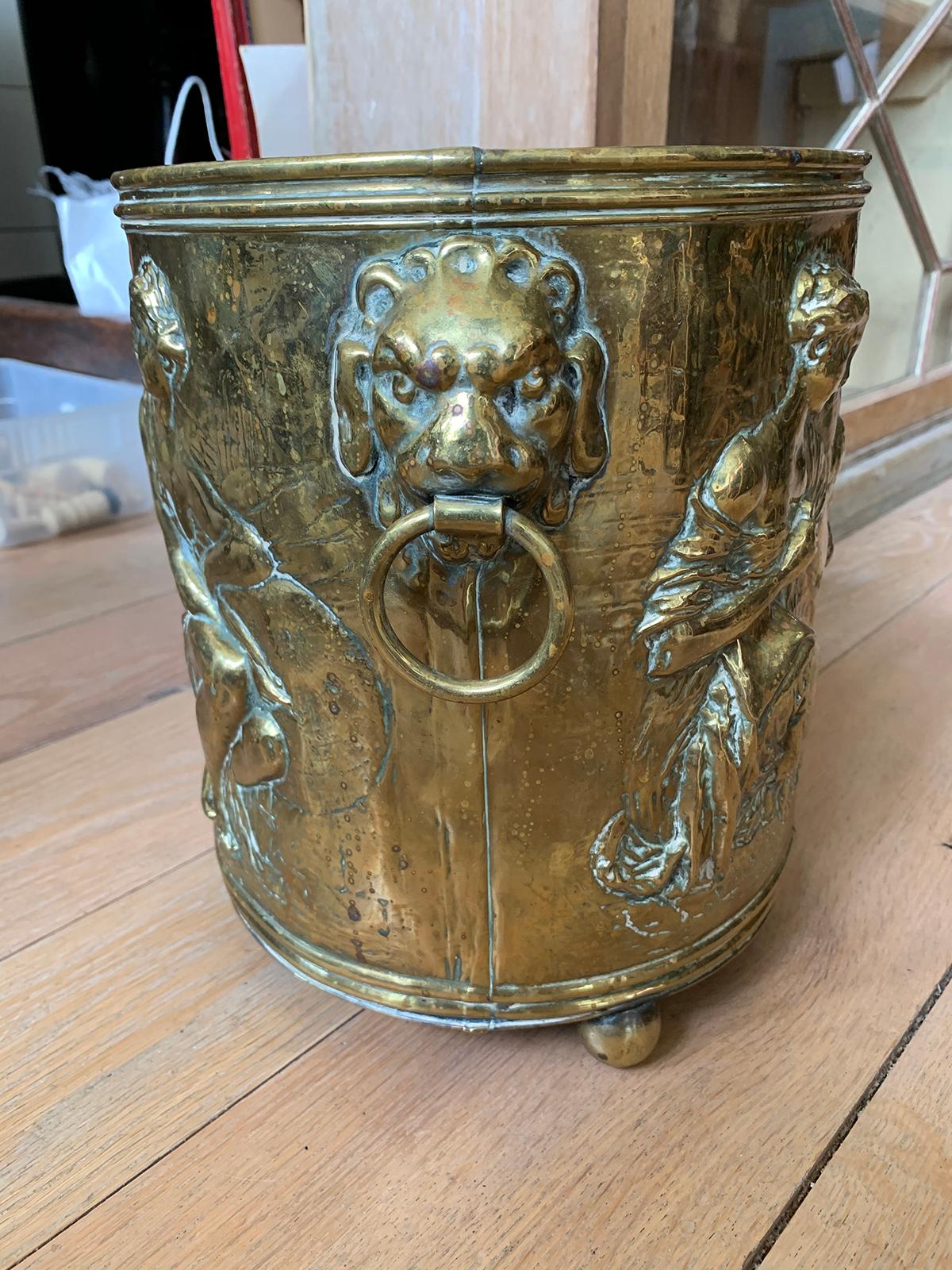 19th Century Continental Brass Cachepot with Lion Pulls For Sale at 1stDibs