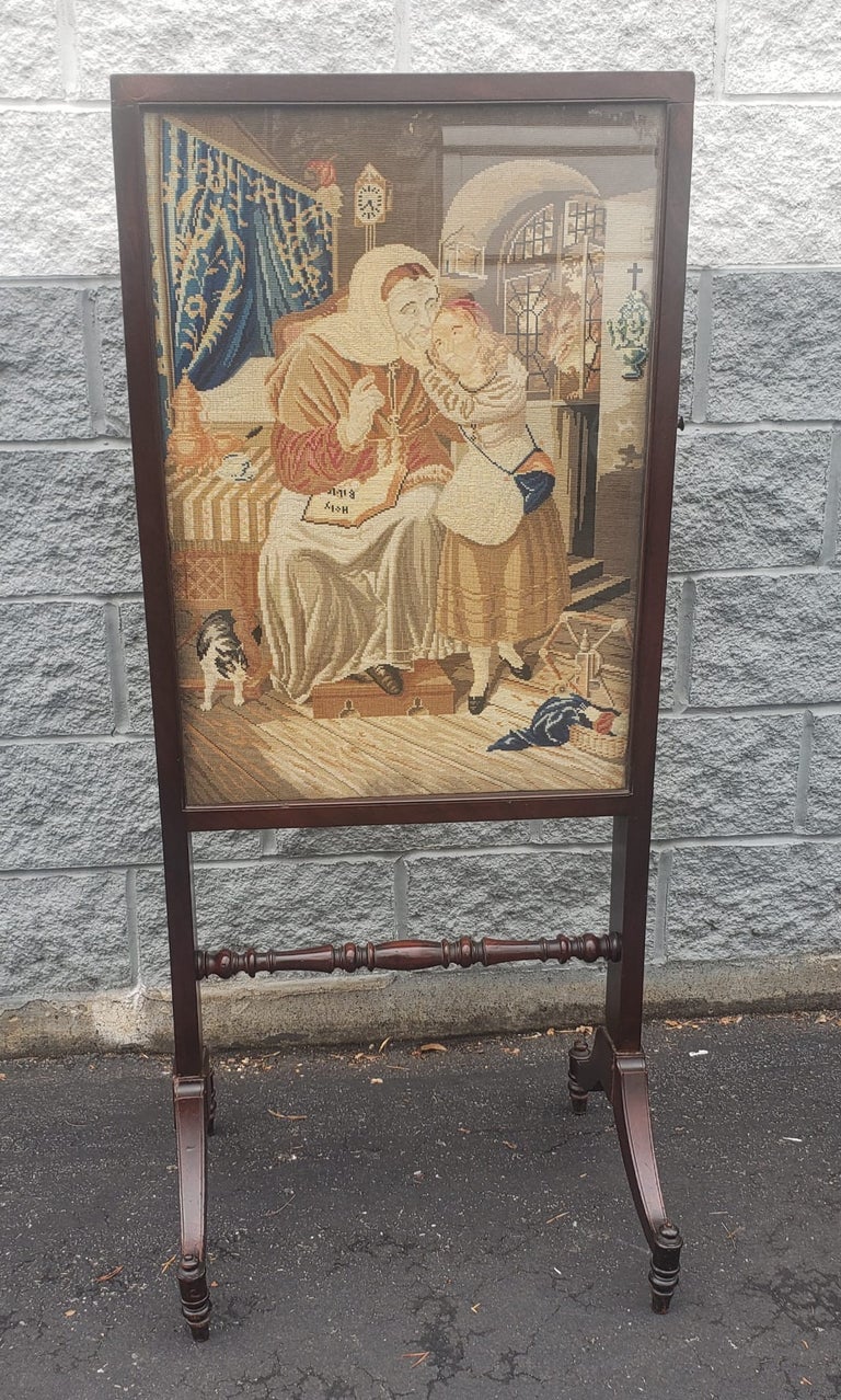 19th Century Continental Mahogany and Tapestry Expandable Trestle Fire ...