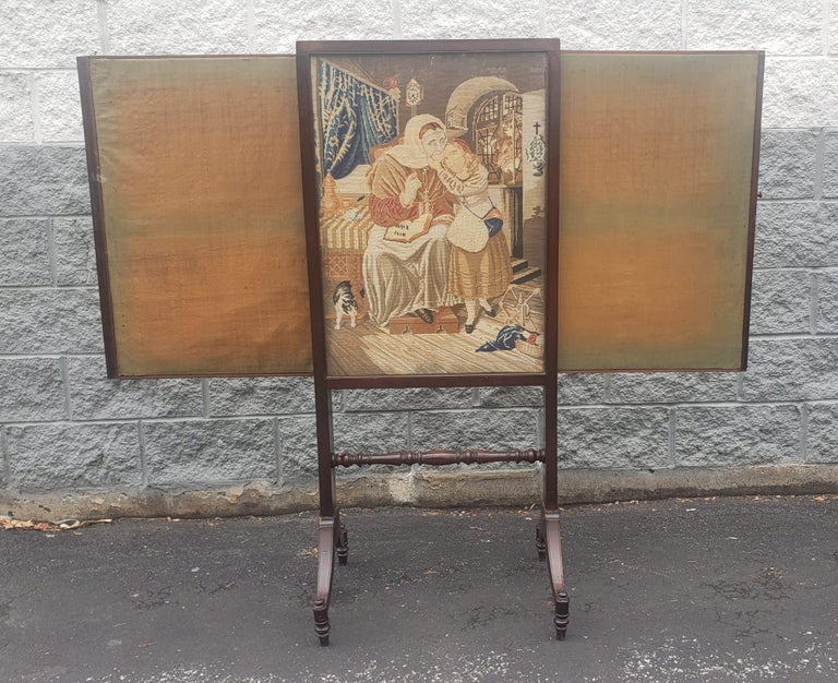 19th Century Continental Mahogany and Tapestry Expandable Trestle Fire ...