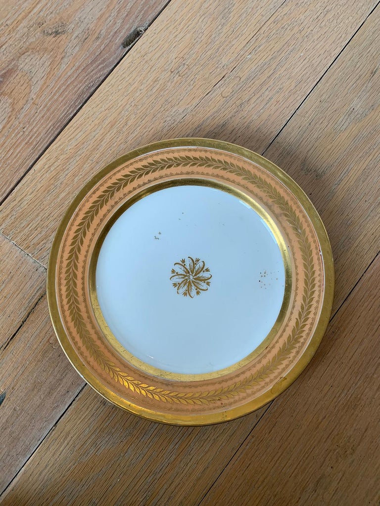 19th Century Continental Porcelain Plate, Gilt Details, Faint X ...
