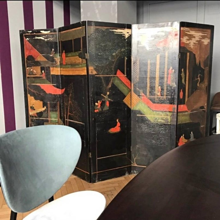 Double Sided Coromandel Chinoiserie Lacquer Five-Panel Screen, Paravent ...