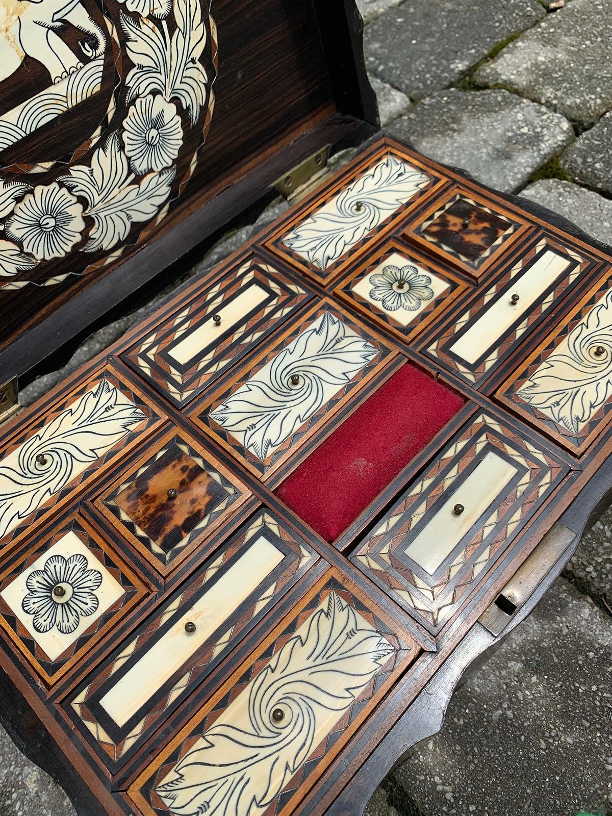 19th Century Coromandel Wood Work Box with Inlaid Elephant Design at ...