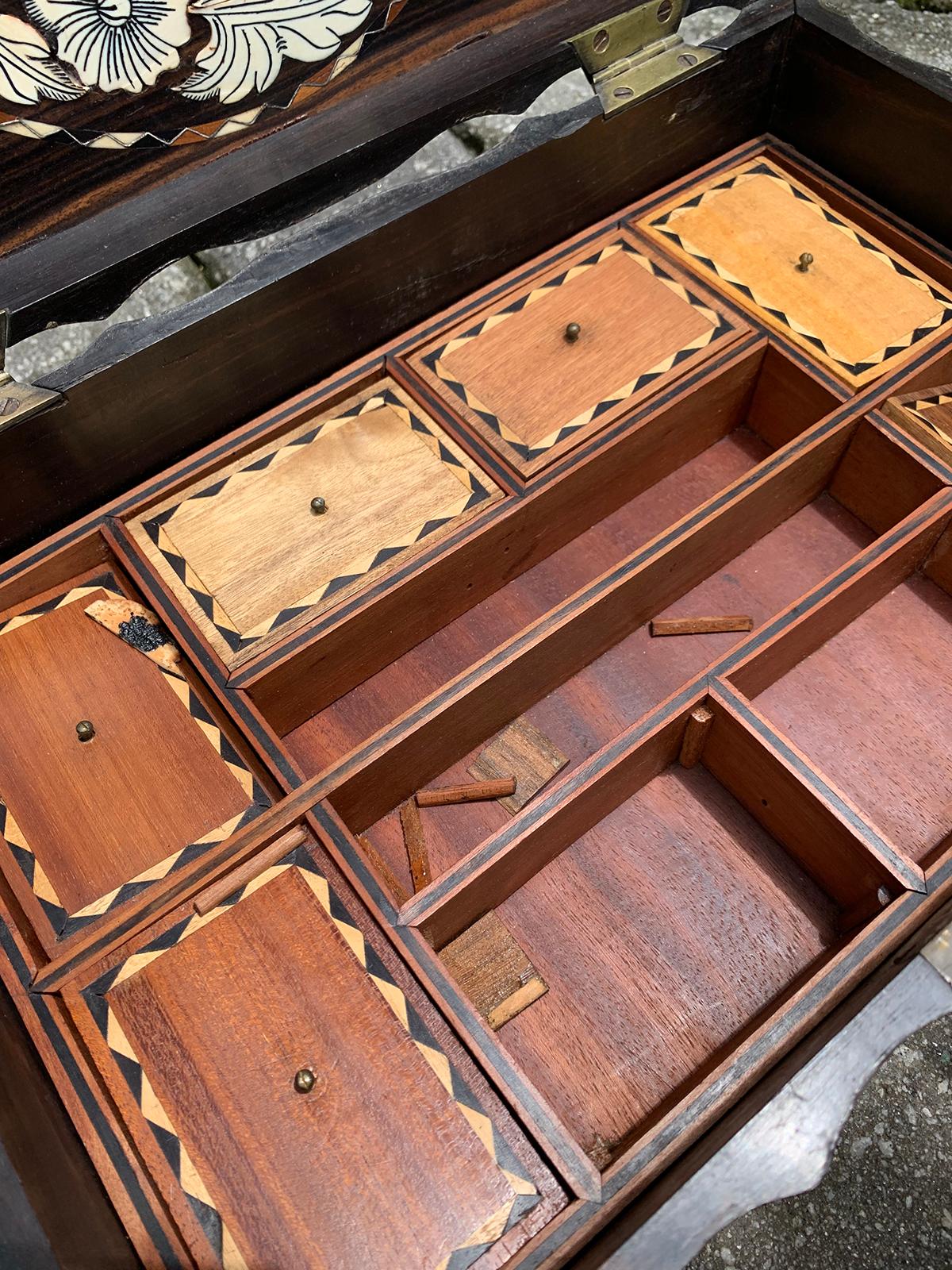 19th Century Coromandel Wood Work Box with Inlaid Elephant Design at ...