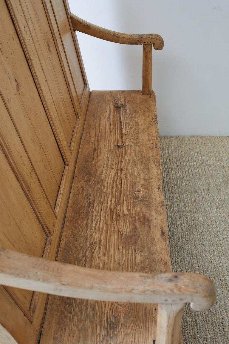 19th Century Country English Pine Paneled Hall Settle Bench at 1stDibs