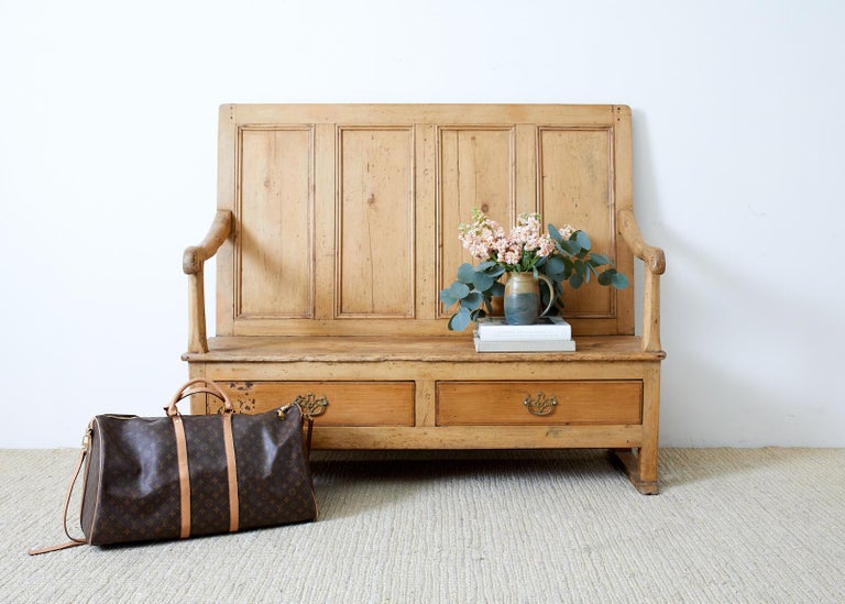 19th Century Country English Pine Paneled Hall Settle Bench at 1stDibs