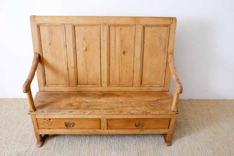 19th Century Country English Pine Paneled Hall Settle Bench at 1stDibs