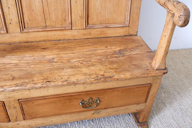 19th Century Country English Pine Paneled Hall Settle Bench at 1stDibs