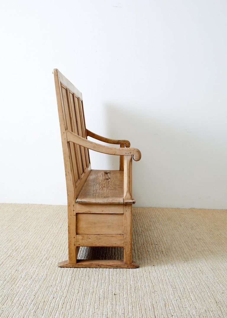 19th Century Country English Pine Paneled Hall Settle Bench at 1stDibs
