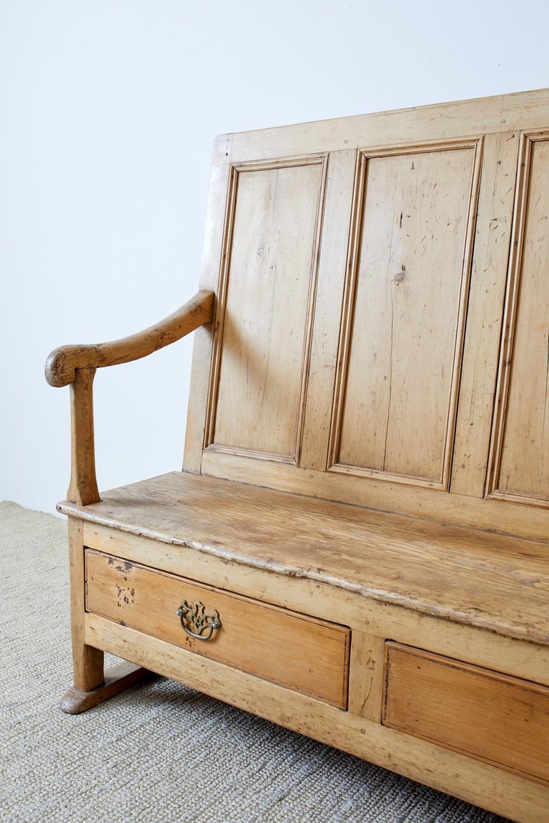 19th Century Country English Pine Paneled Hall Settle Bench at 1stDibs