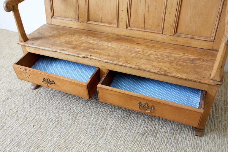 19th Century Country English Pine Paneled Hall Settle Bench at 1stDibs