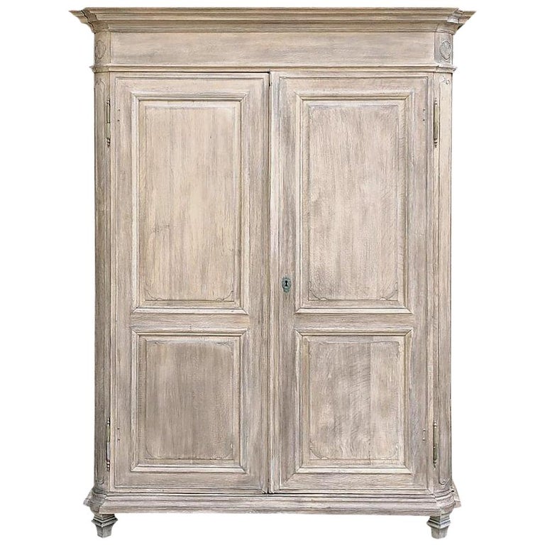 19th Century Country French Neoclassical Whitewashed Armoire at 1stDibs