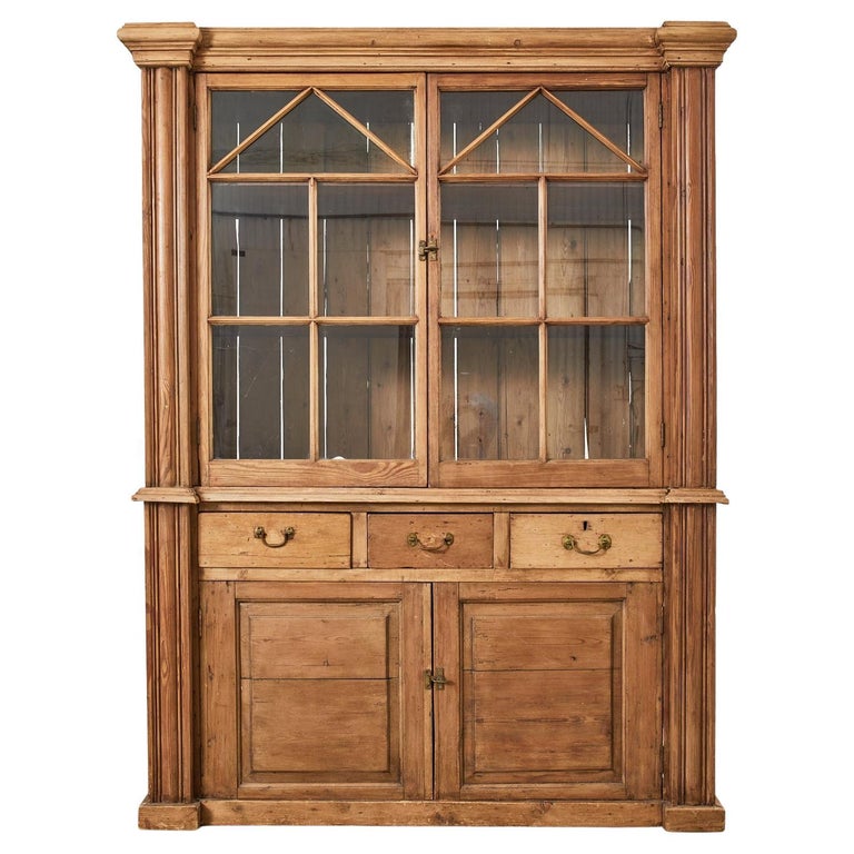19th Century Country French Pine Farmhouse Glazed Bookcase Cabinet For ...