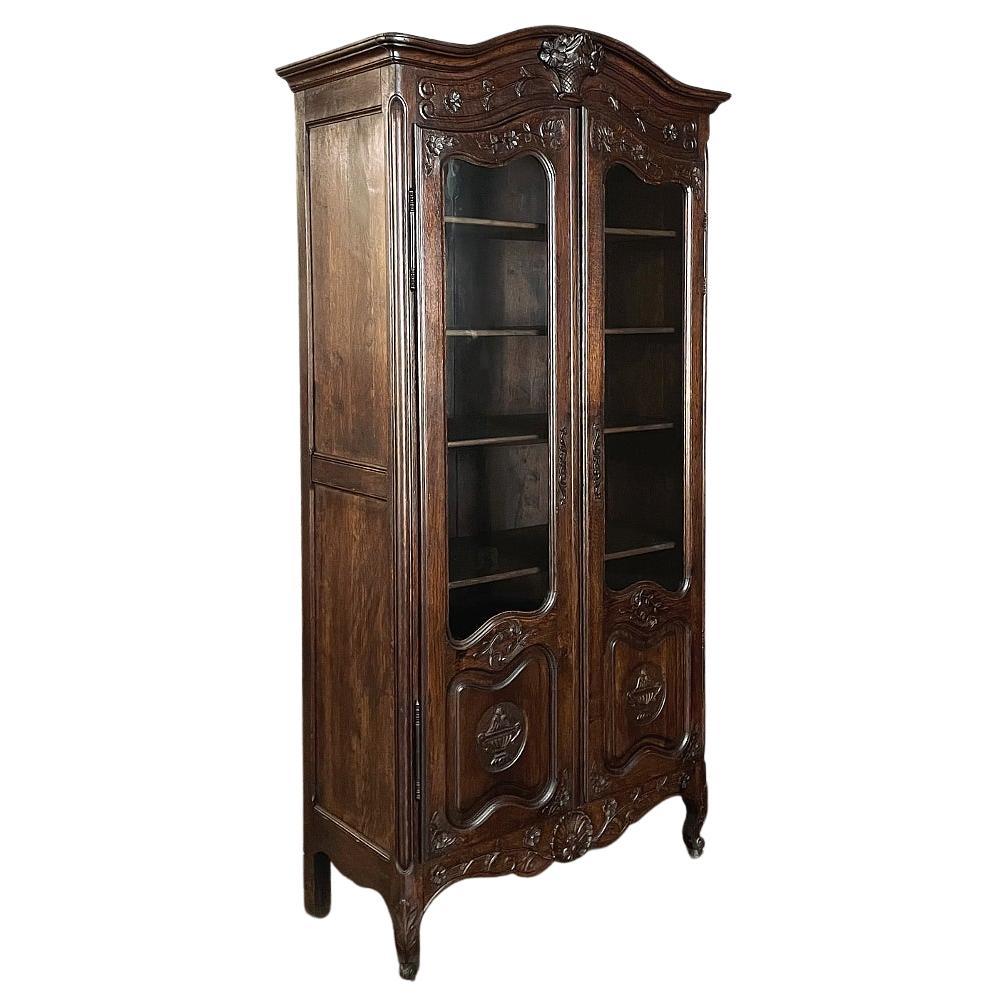 French Provincial Plantation Style Walnut Vitrine, Bookcase, 19th ...