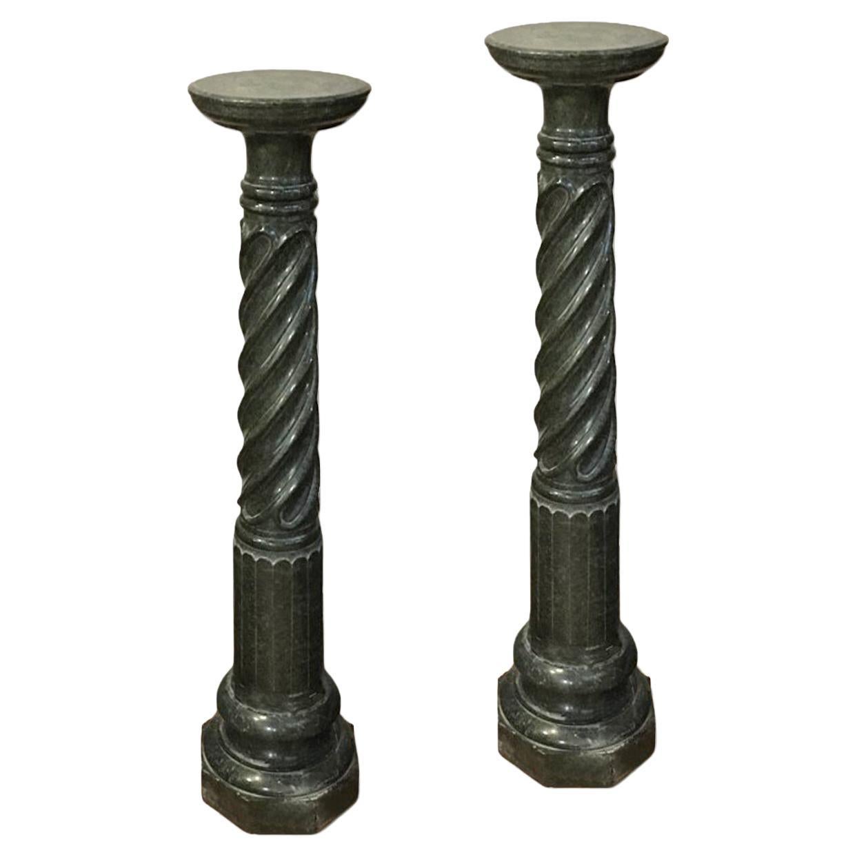 19th Century Couple of Green Marble Torchon Columns For Sale at 1stDibs