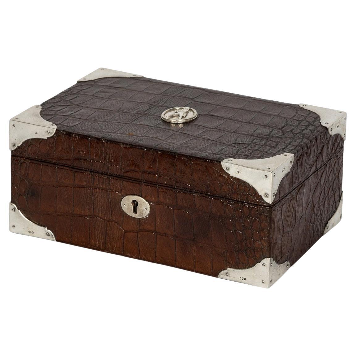 19th Century Crocodile Leather and Solid Silver Cigar Humidor, London ...