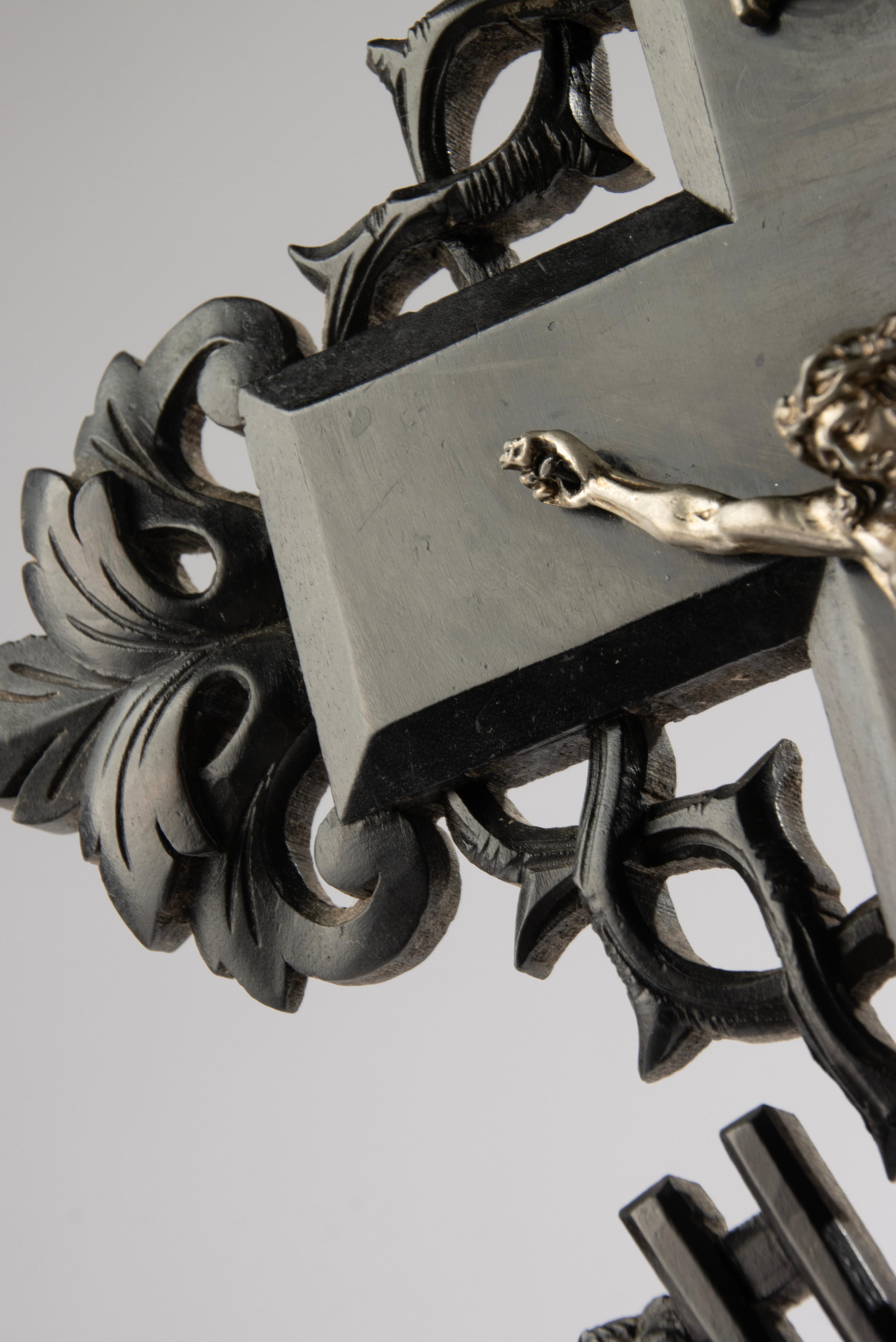 19th Century Crucifix - Carved Wood - Silvered Christ Figure - Holy ...
