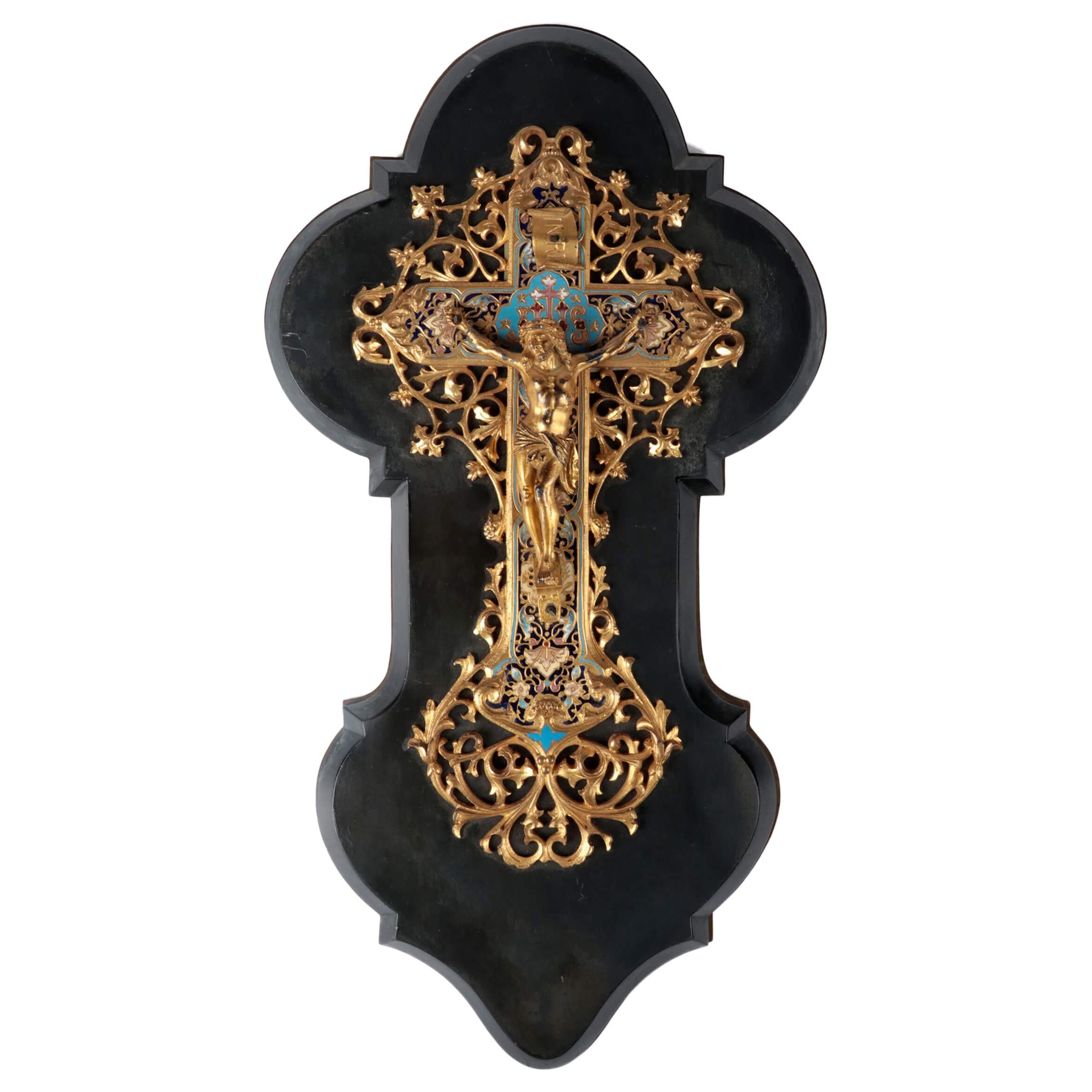 19th Century Crucifix Jesus Christ Gilt Bronze Cloisonné at 1stDibs