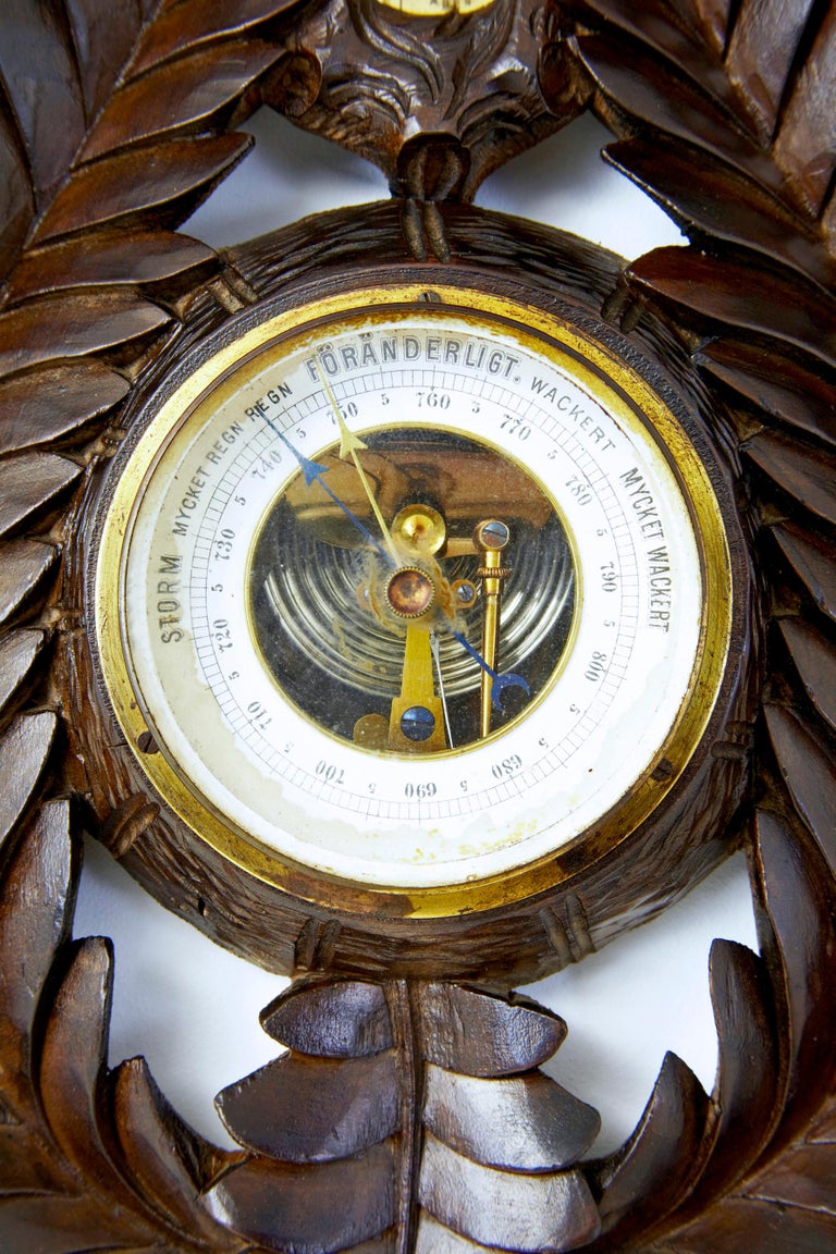 19th Century Danish Carved Walnut Barometer For Sale at 1stDibs