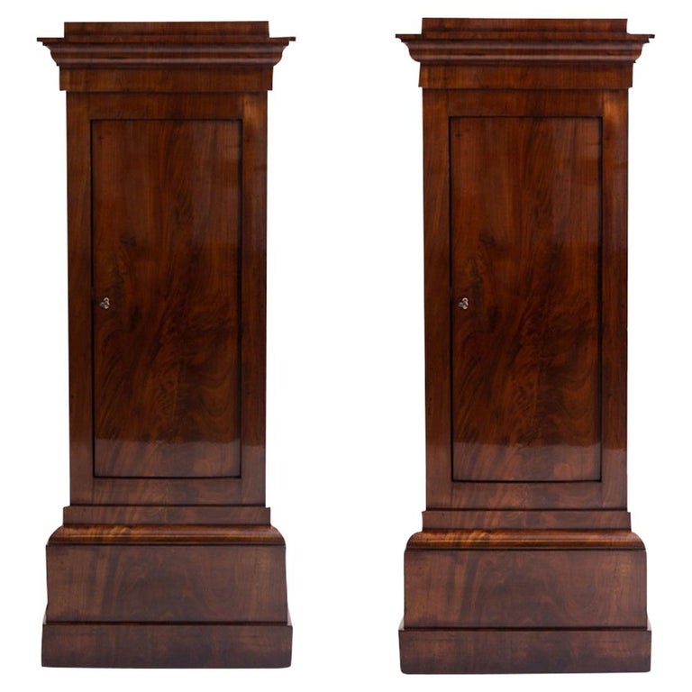 19th Century Dark-Brown German Biedermeier Pair of Mahogany Pedestals ...