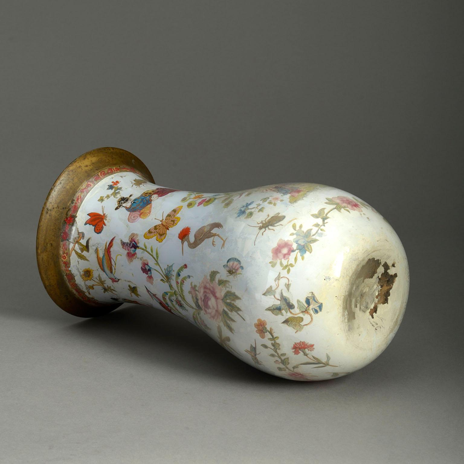 19th Century Decalcomania Glass Vase For Sale at 1stDibs