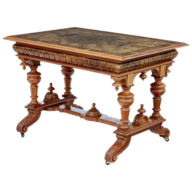 19th Century Decorative Burr Walnut Library Table at 1stDibs