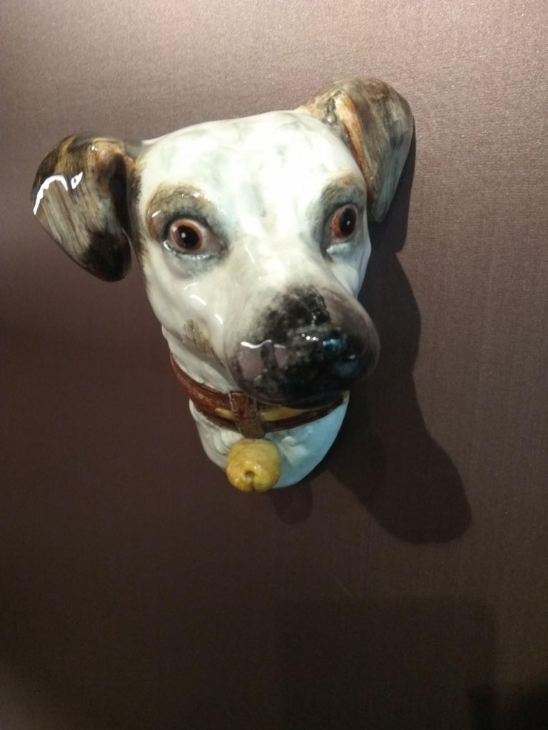 19th Century Delphin Massier Wall Mounted Ceramic Figuring a Dog For ...