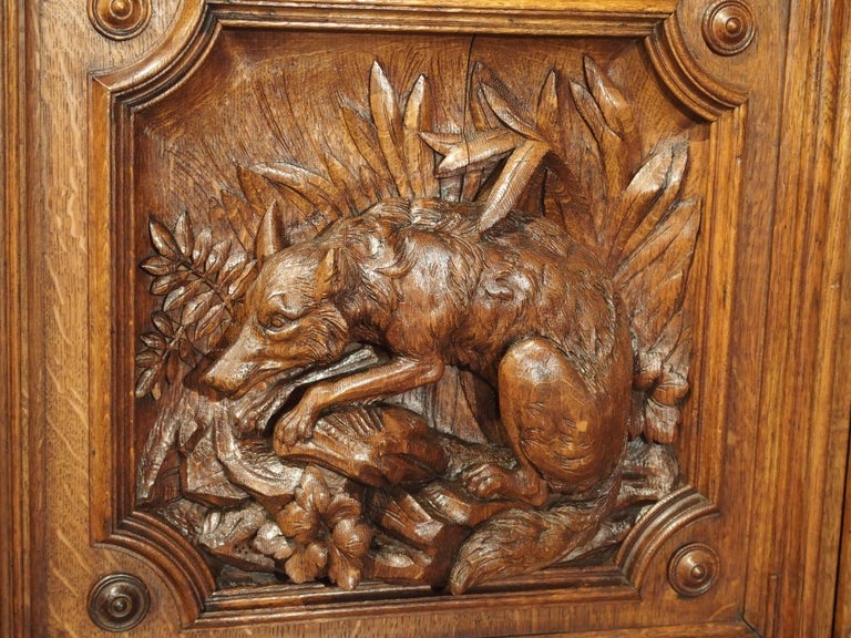 19th Century Demilune French Oak Hunt Buffet with Deep Relief Carvings ...