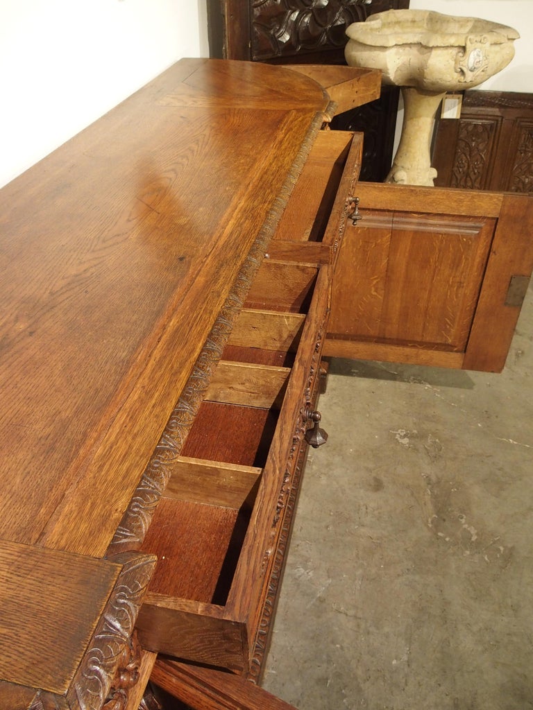 19th Century Demilune French Oak Hunt Buffet with Deep Relief Carvings ...