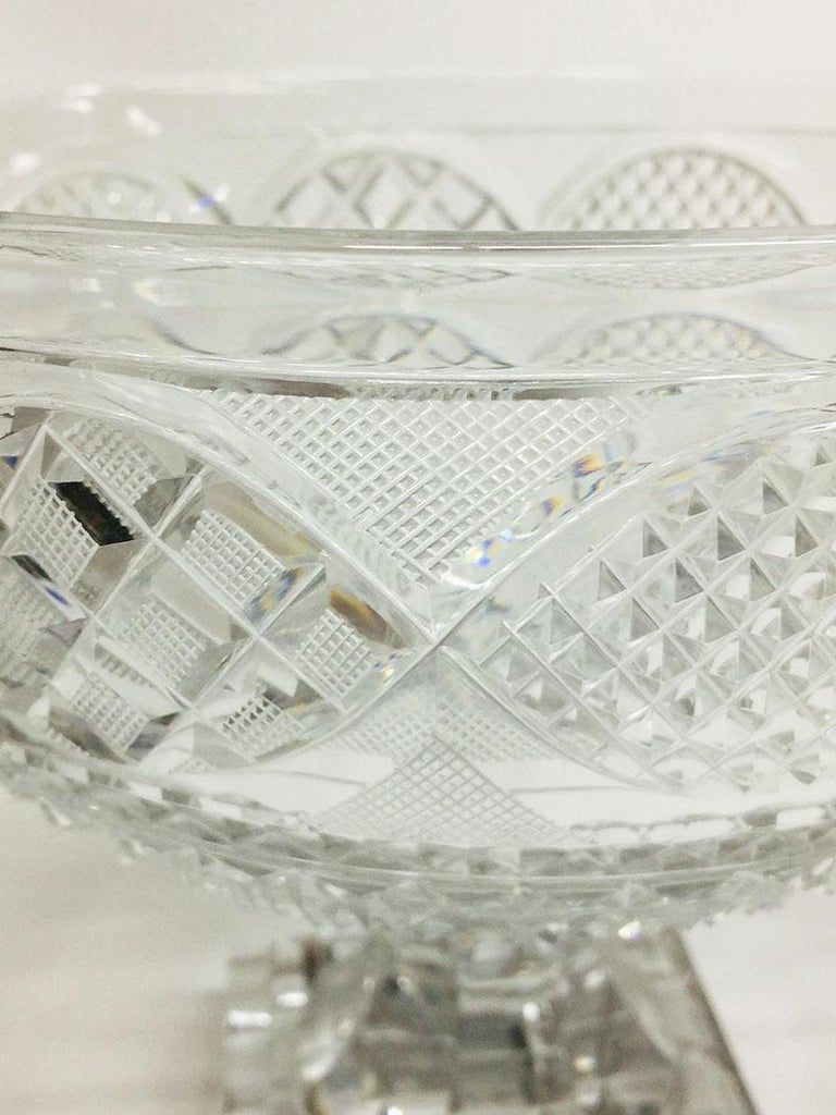 19th Century Diamond Pattern Cut Glass Fruit Bowl Raised on Square Foot ...