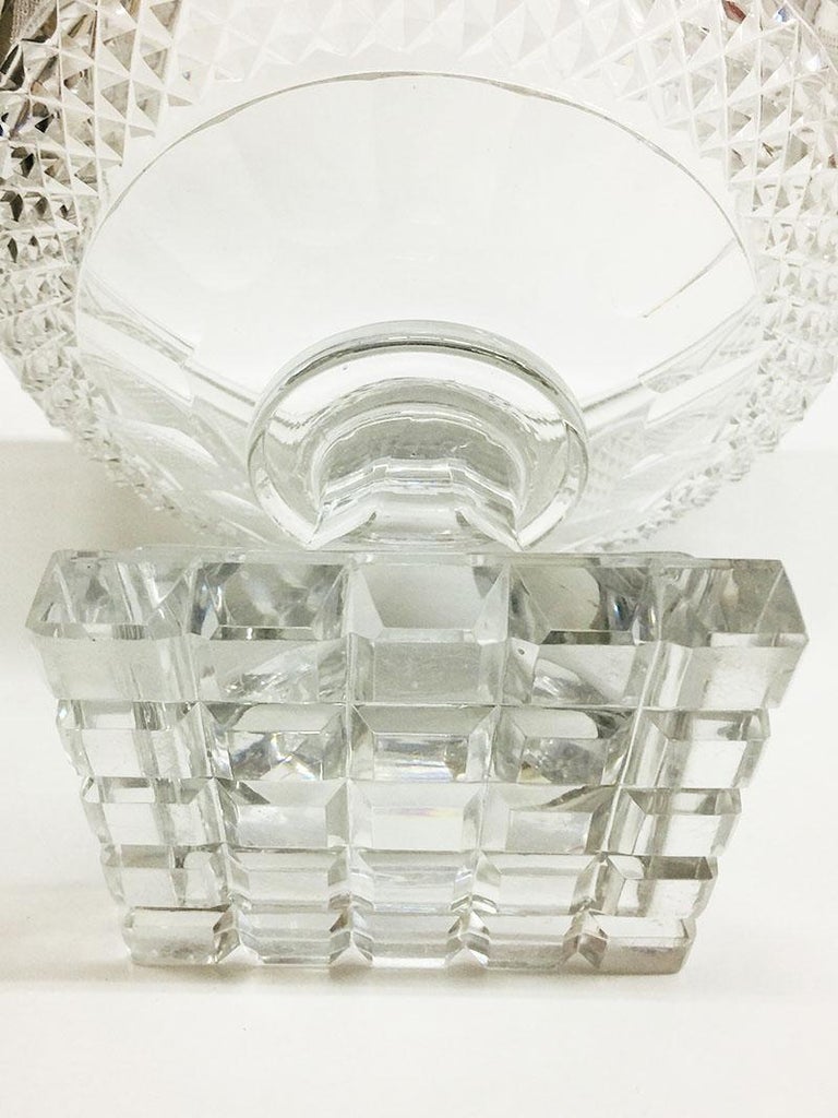 19th Century Diamond Pattern Cut Glass Fruit Bowl Raised on Square Foot ...