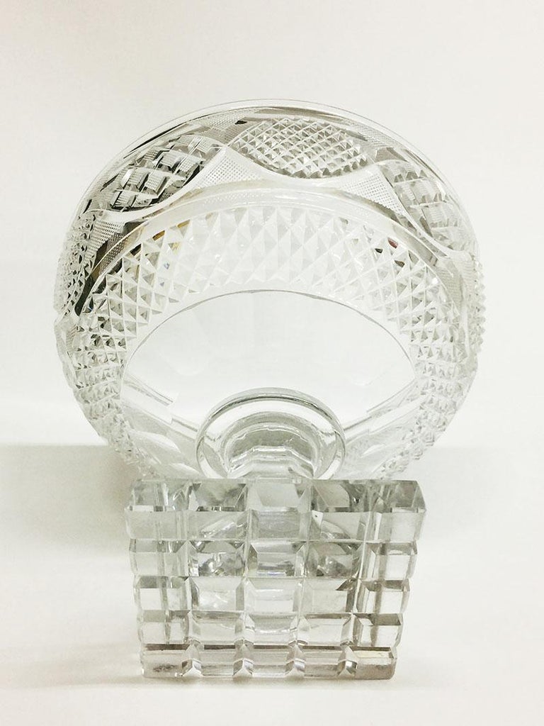 19th Century Diamond Pattern Cut Glass Fruit Bowl Raised on Square Foot ...