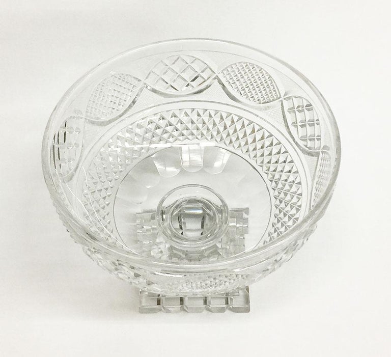 19th Century Diamond Pattern Cut Glass Fruit Bowl Raised on Square Foot ...