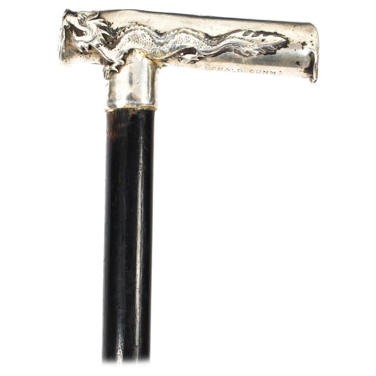 19th Century Dragon Chinese Silver Walking Stick Cane at 1stDibs