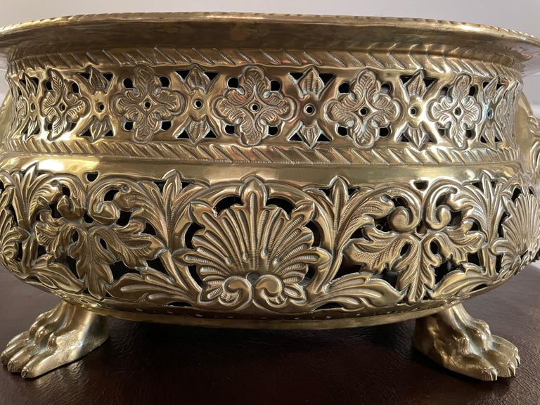 19th Century Dutch Baroque Style Brass Jardiniere with Lion Heads and ...
