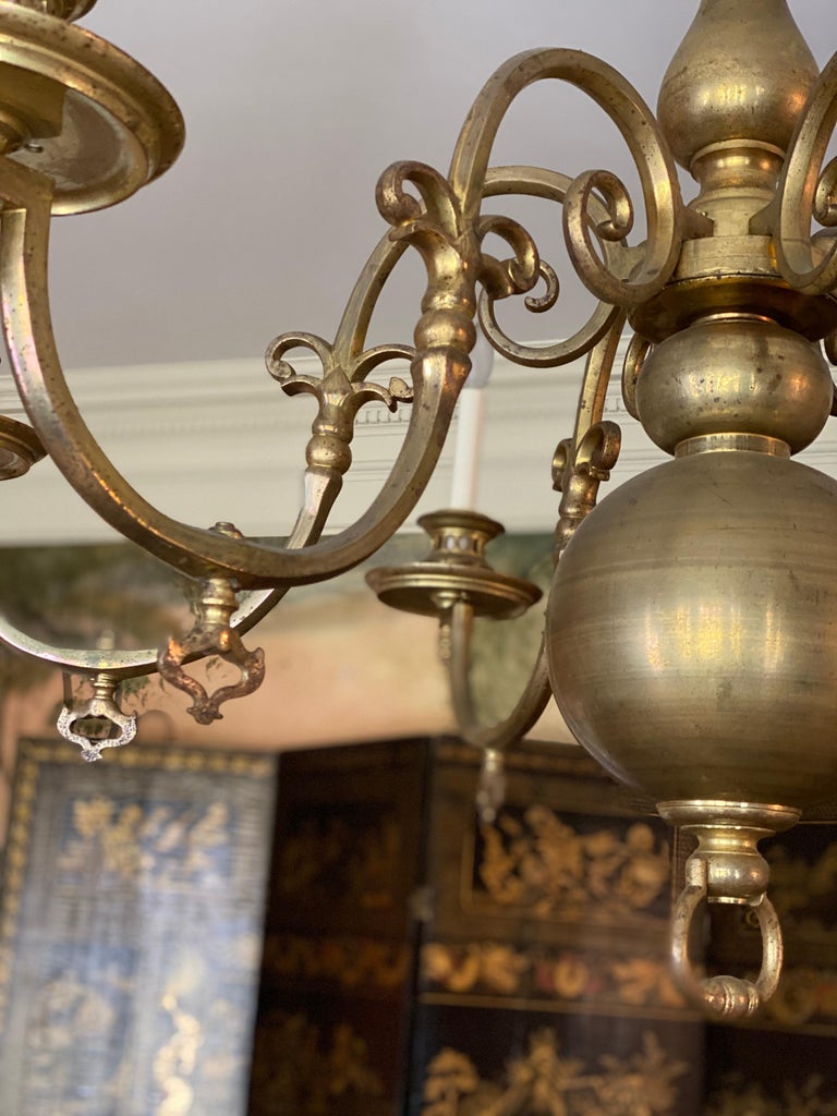 19th Century Dutch Baroque Style Brass Six-Light Chandelier at 1stDibs