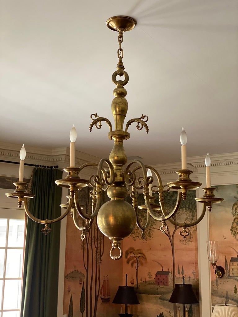 19th Century Dutch Baroque Style Brass Six-Light Chandelier at 1stDibs