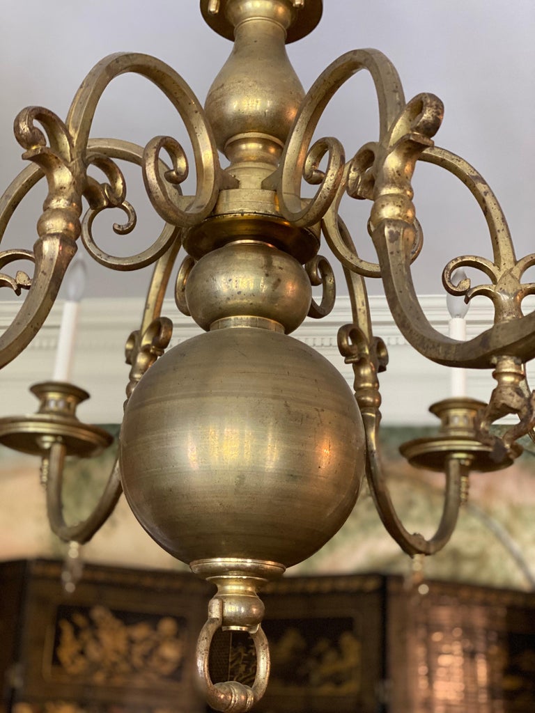 19th Century Dutch Baroque Style Brass Six-Light Chandelier at 1stDibs