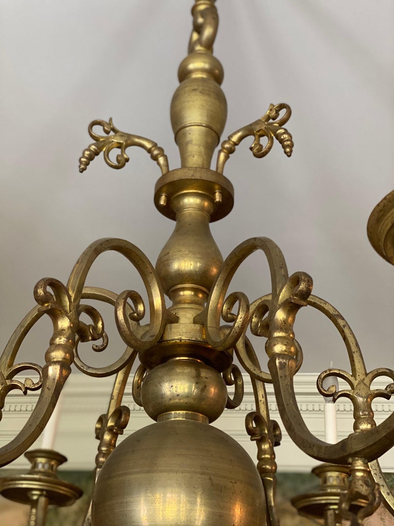 19th Century Dutch Baroque Style Brass Six-Light Chandelier at 1stDibs
