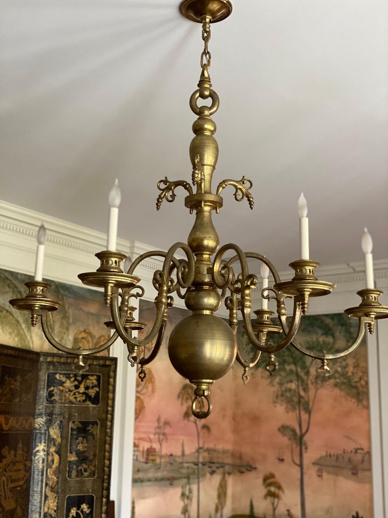 19th Century Dutch Baroque Style Brass Six-Light Chandelier at 1stDibs