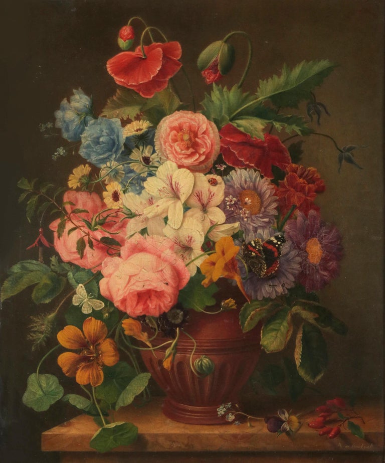 19th Century Dutch Renaissance Flower Still-Life Oil Painting - A. de ...