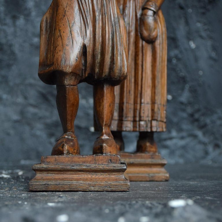 19th Century Dutch Folk Art Pair of Hand Carved Figures at 1stDibs