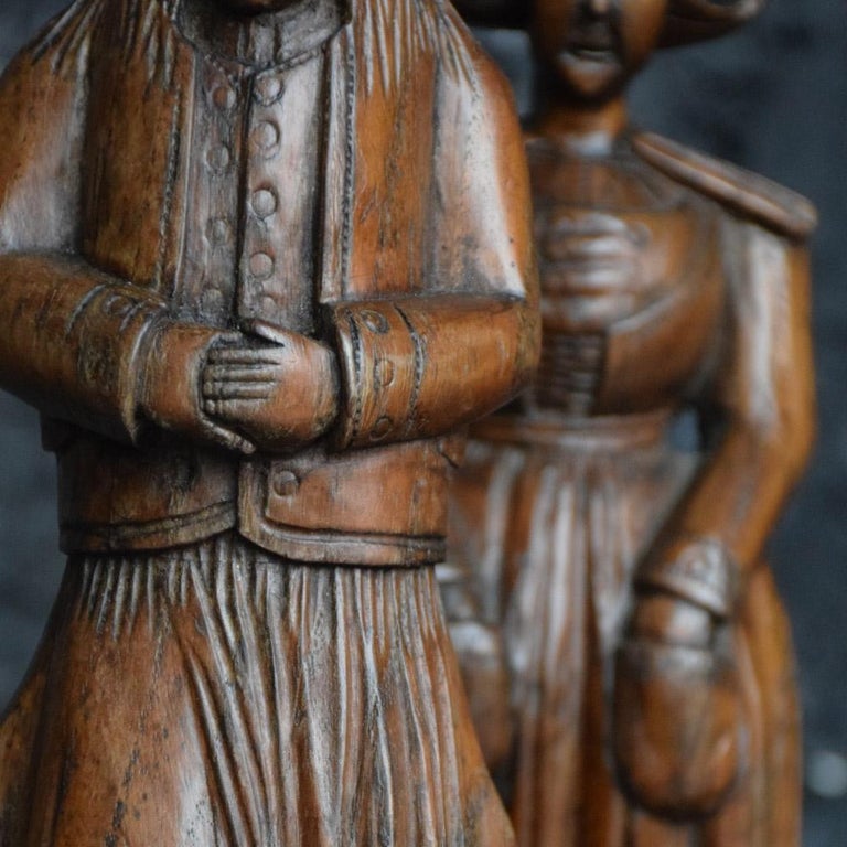 19th Century Dutch Folk Art Pair of Hand Carved Figures at 1stDibs