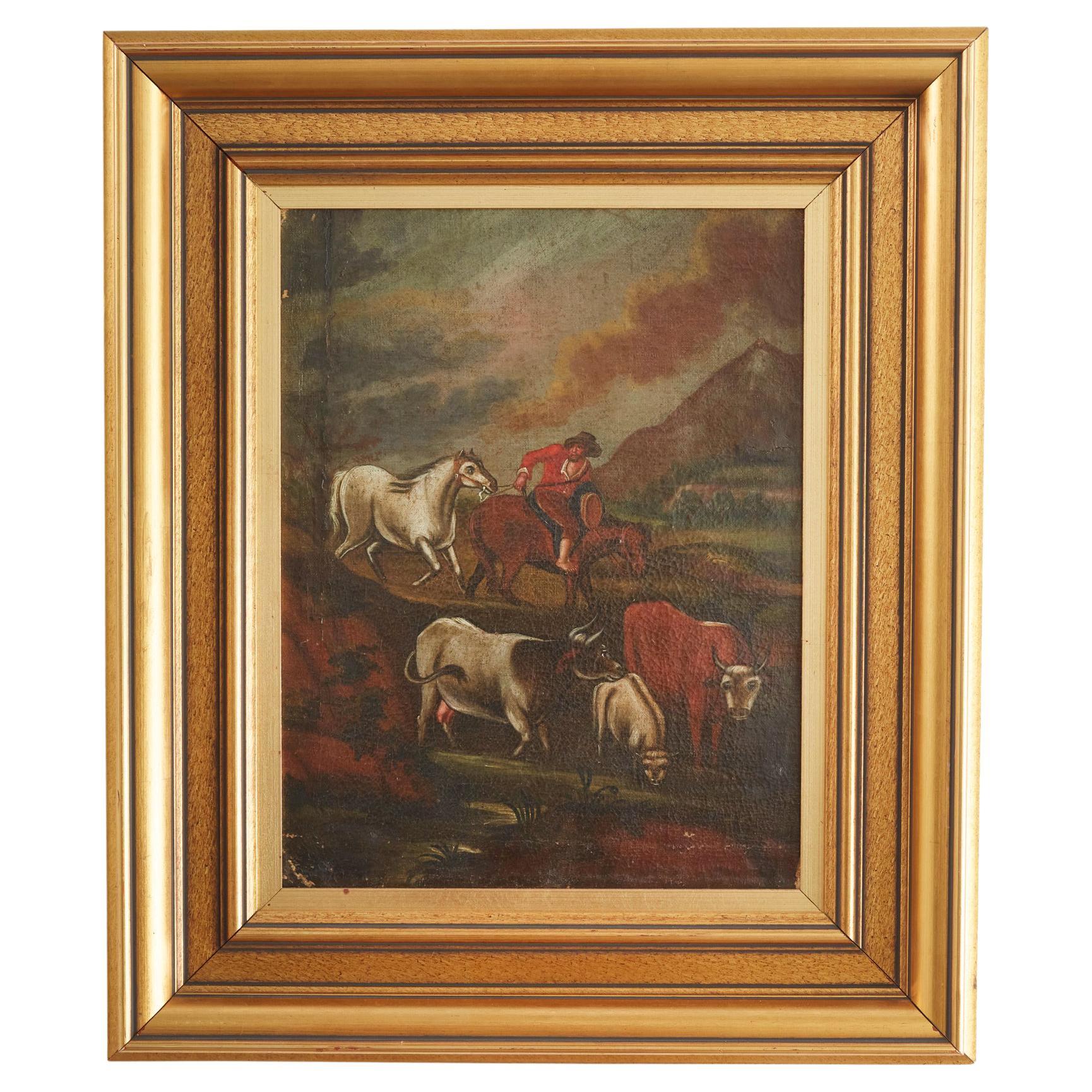 19th Century Dutch Gilt Wood Framed Oil Canvas For Sale at 1stDibs