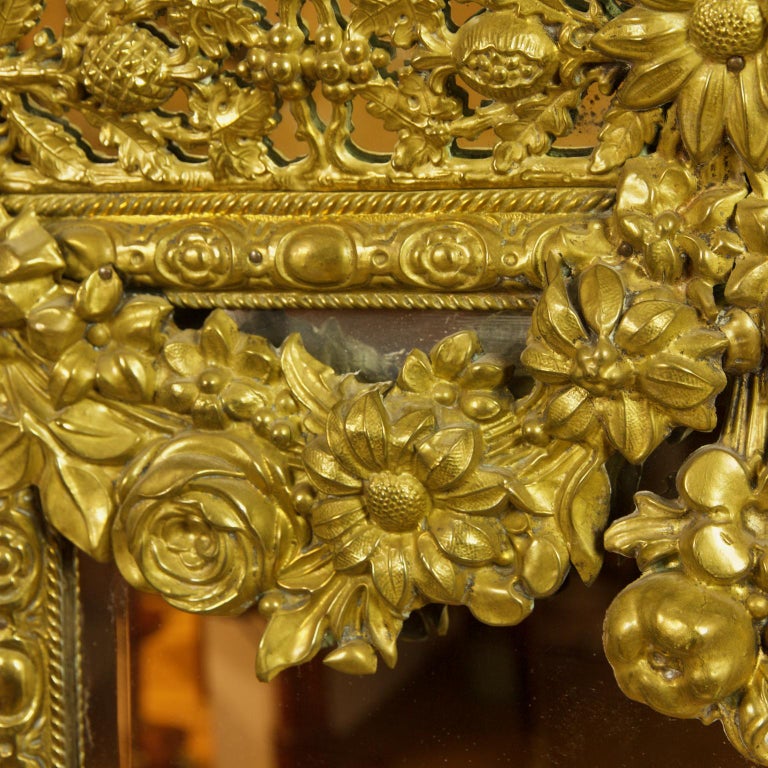 19th Century Dutch Louis XIV Baroque Style Brass Repoussé Wall Mirror ...