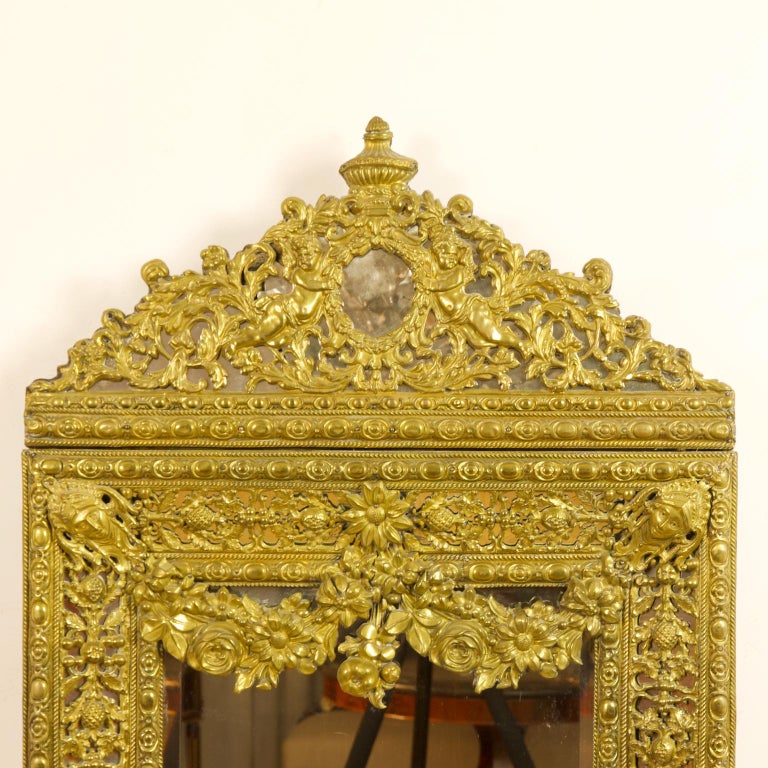 19th Century Dutch Louis XIV Baroque Style Brass Repoussé Wall Mirror ...