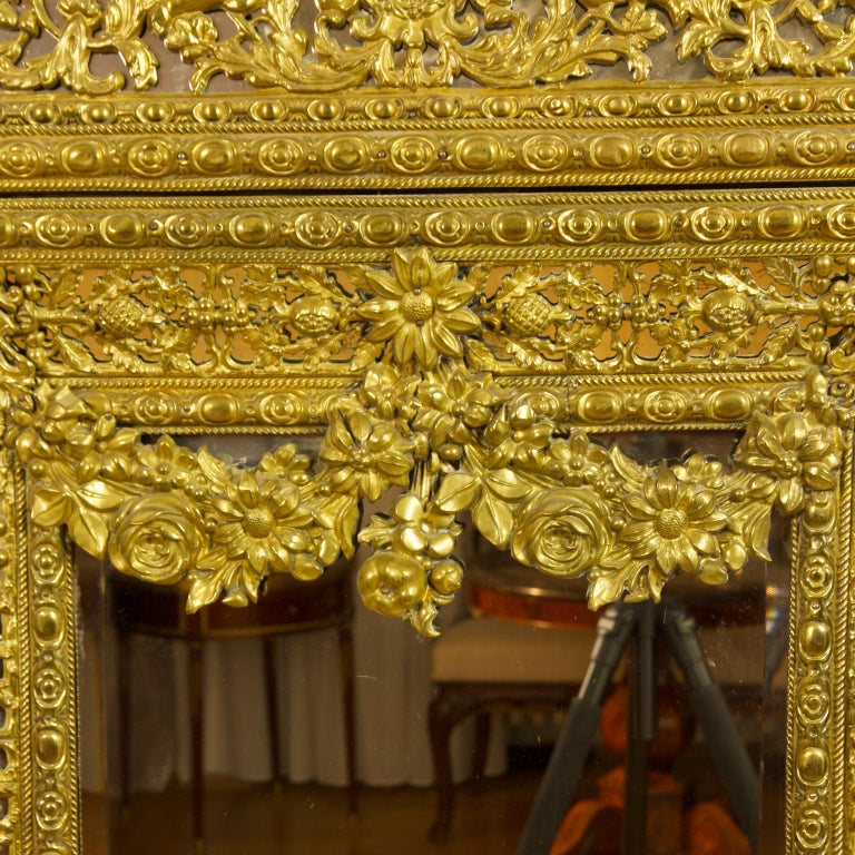 19th Century Dutch Louis XIV Baroque Style Brass Repoussé Wall Mirror ...