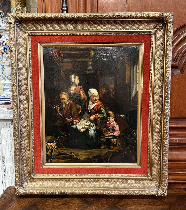 19th Century Dutch Oil on Canvas Painting in Carved Gilt Frame After D ...