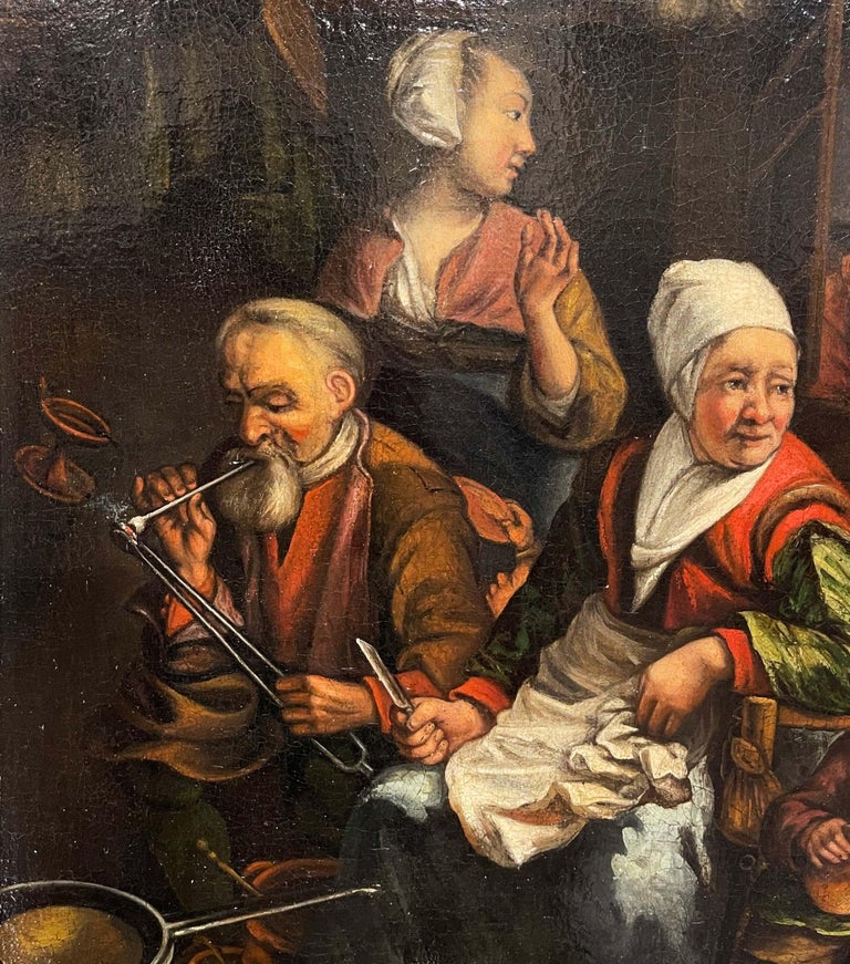 19th Century Dutch Oil on Canvas Painting in Carved Gilt Frame After D ...